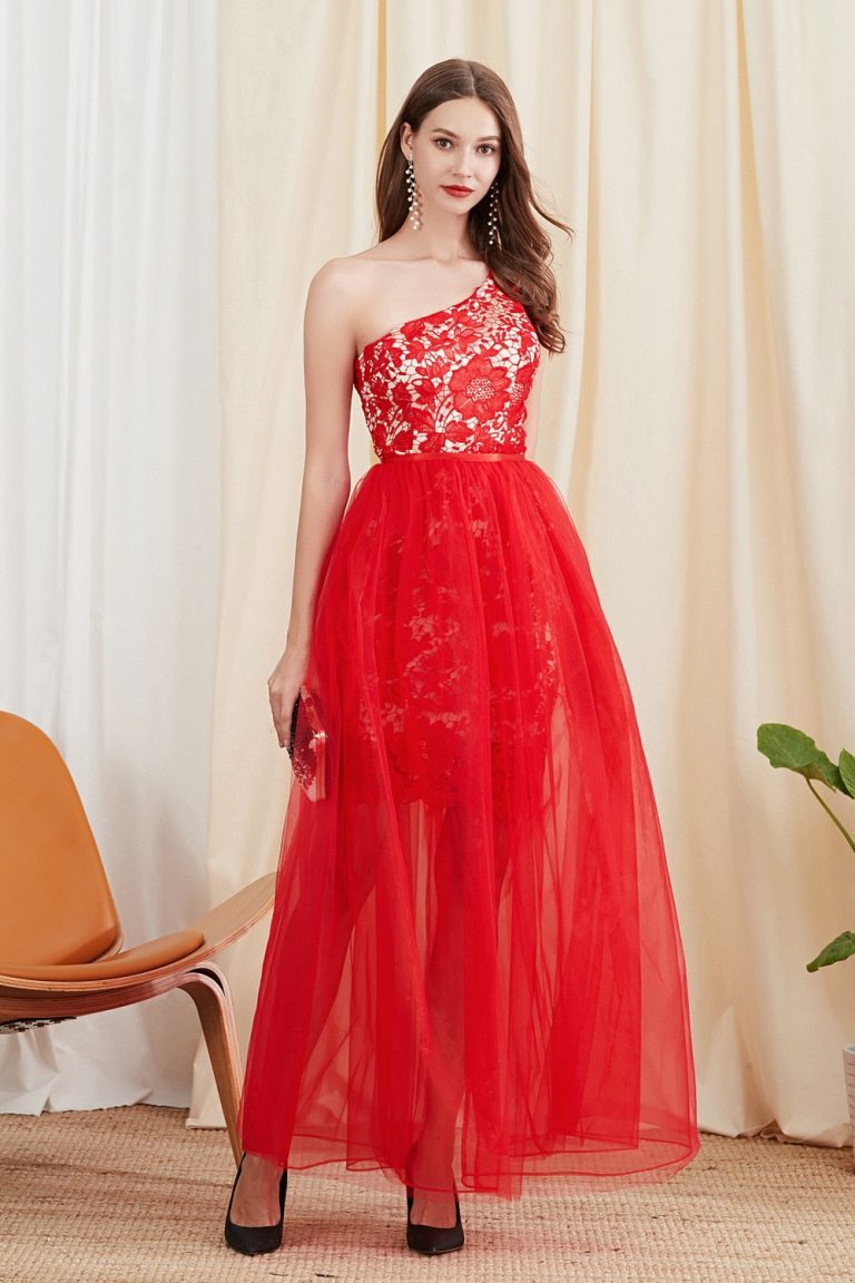 Women's Twinsets Prom Dress One Shoulder Embroidery Lace Dresses with ...