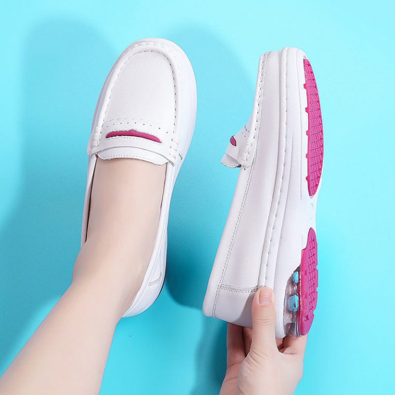 Women's Nurse Loafers Leather Wedge Soft Flat Breathable Nursing Shoes ...