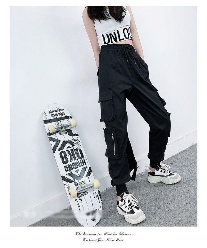 Girls Black Street Dance Pants Hiphop Style Sport Running Outfit Loose ...
