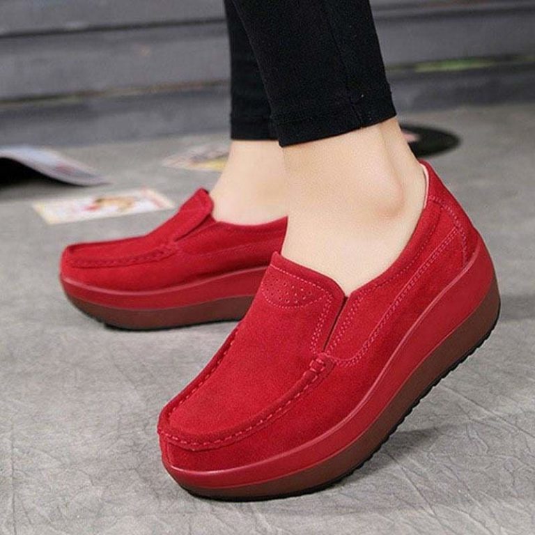 Women's Platform Loafers Flat Shoes Cow Suede Leather Moccasins Shoe ...
